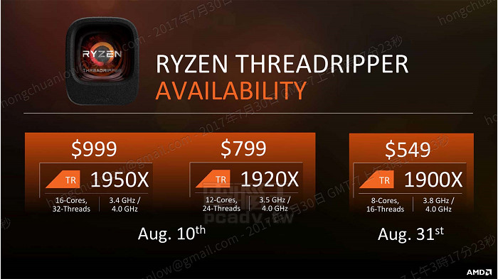 搭配 X399 晶片主機板，AMD Ryzen Threadripper 處理器 8 月 10 日出擊 | T客邦